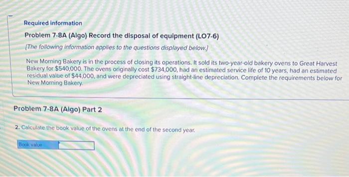 Solved Required information Problem 7-8A (Algo) Record the | Chegg.com