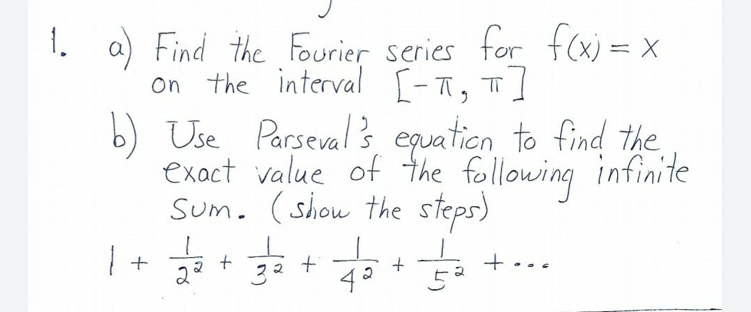 Solved 1. a) Find the Fourier series for f(x) = x on the | Chegg.com