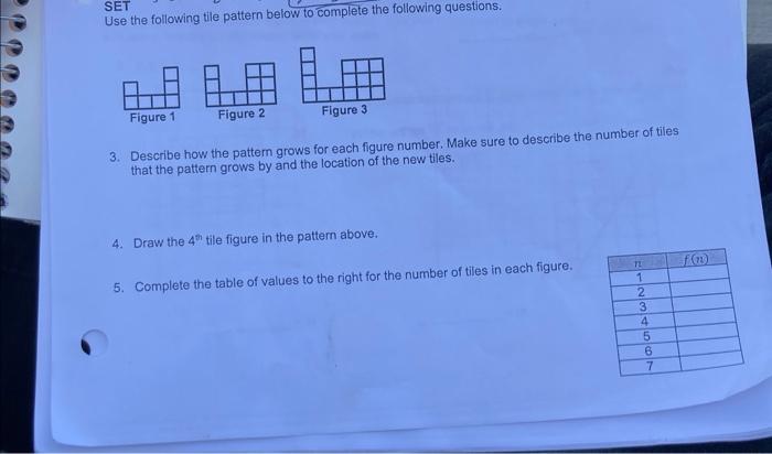 Solved SET Use the following tile pattern below to complete | Chegg.com