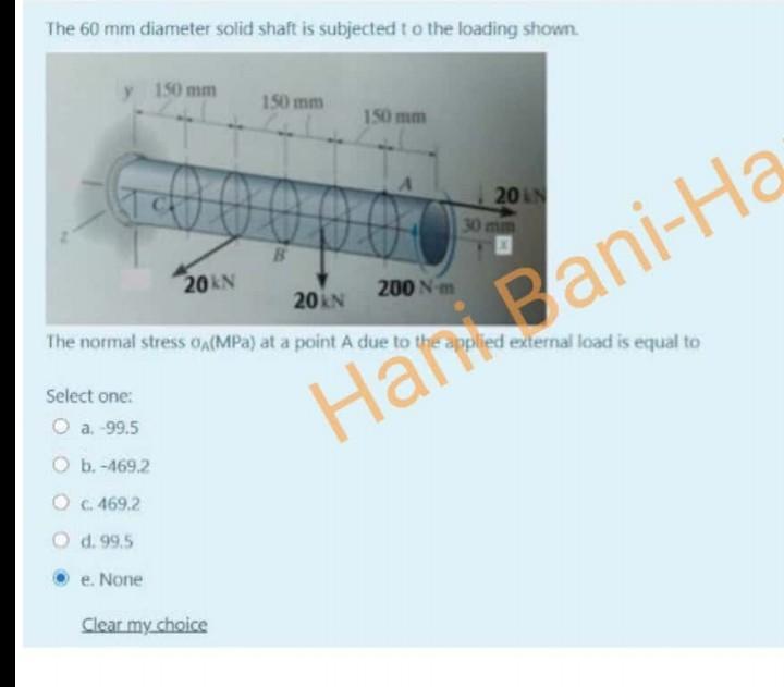 Solved The 60 mm diameter solid shaft is subjected to the | Chegg.com
