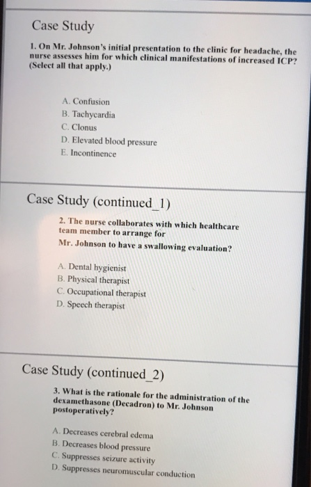 Solved Case Study 1. On Mr. Johnson's initial presentation | Chegg.com