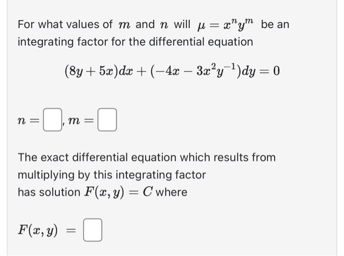 Solved For what values of m and n will μ=xnym be an | Chegg.com