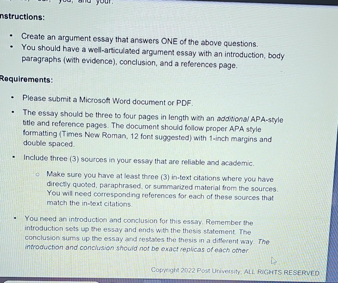 Unit 5 Assignment: Argument Essay Introduction | Chegg.com
