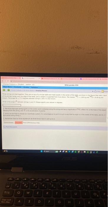 Solved Three strings are tied together. They are on top of a | Chegg.com