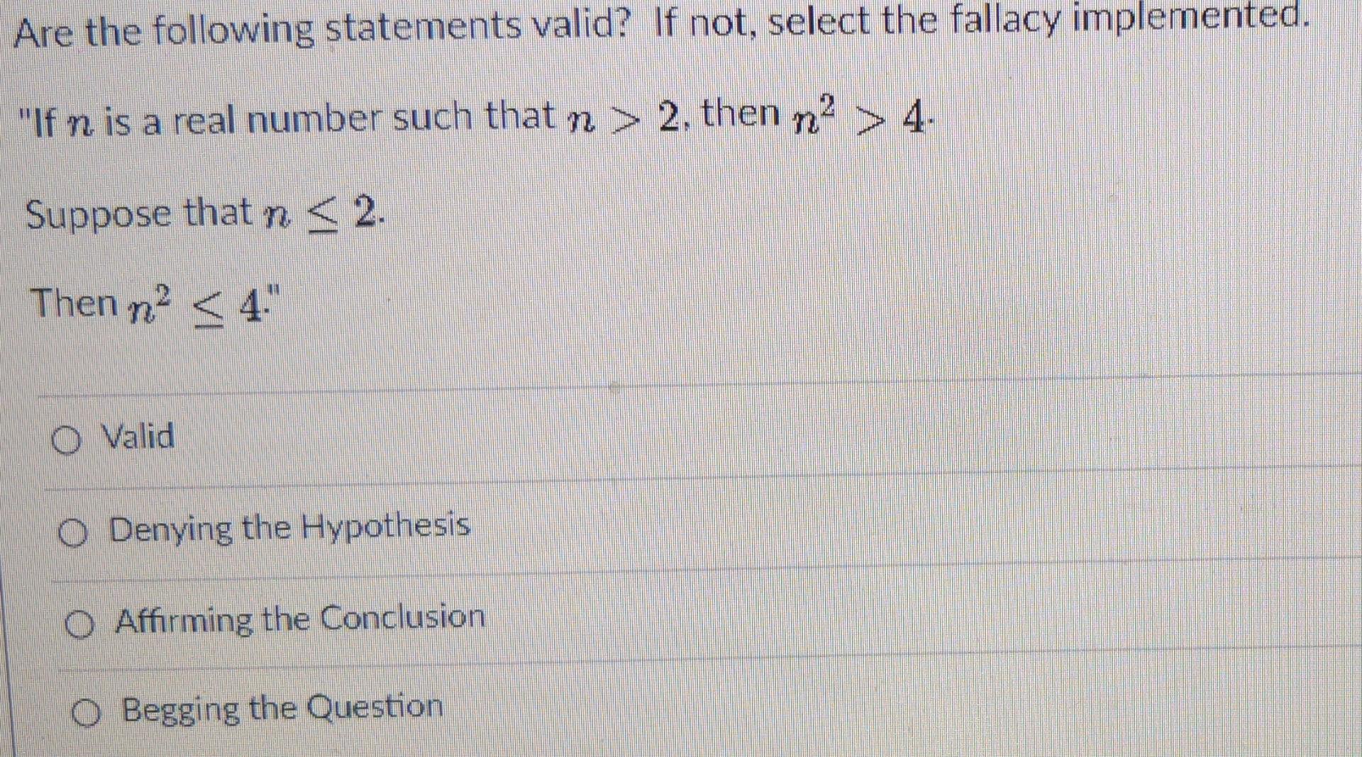 Solved Are the following statements valid? If not, select | Chegg.com