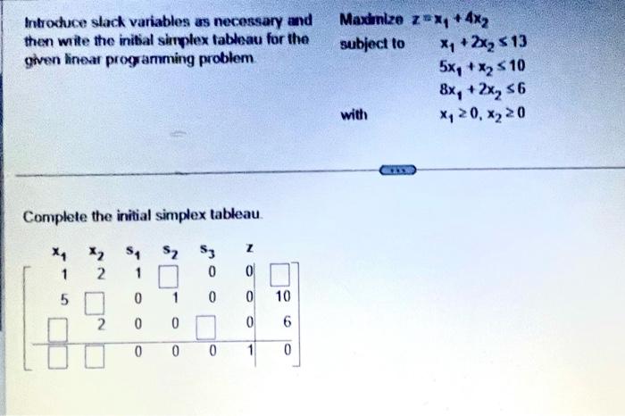 Solved Introduce slack variables as necessary and Maximize | Chegg.com