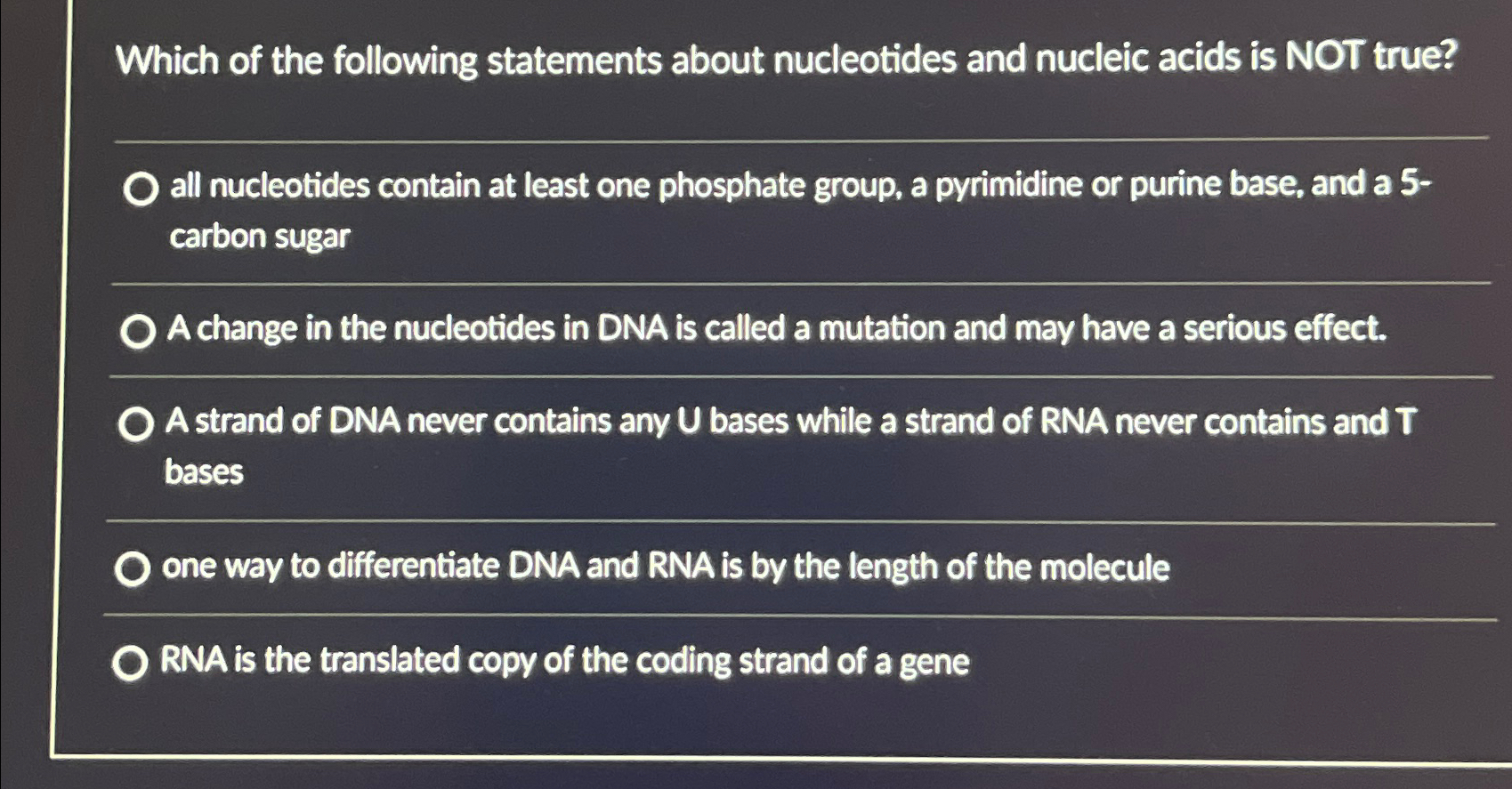 Solved Which of the following statements about nucleotides | Chegg.com