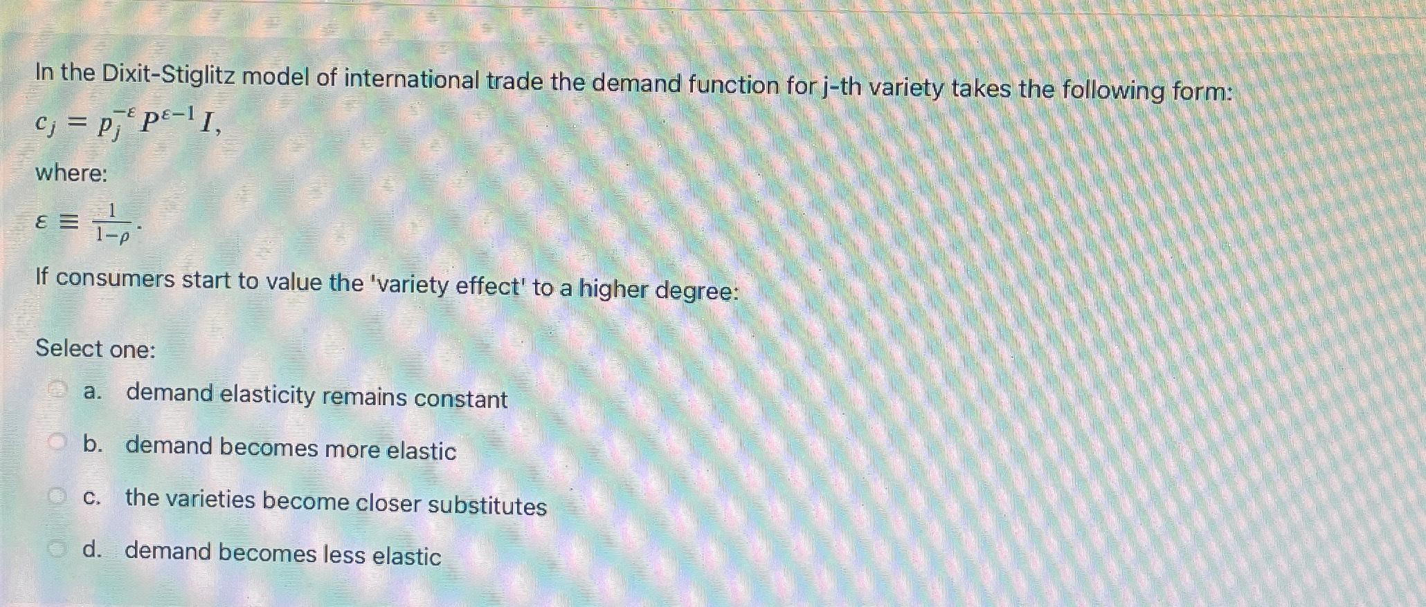 Solved In the Dixit-Stiglitz model of international trade | Chegg.com