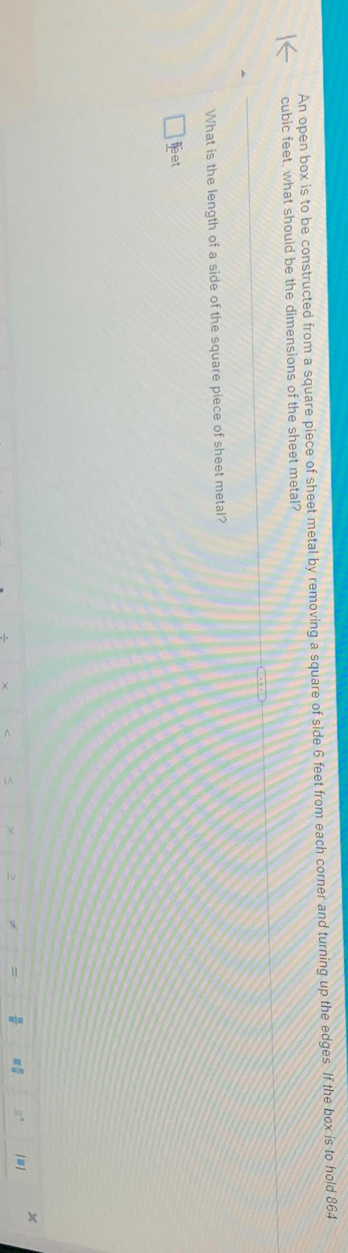 Solved An open box is to be constructed from a square piece | Chegg.com