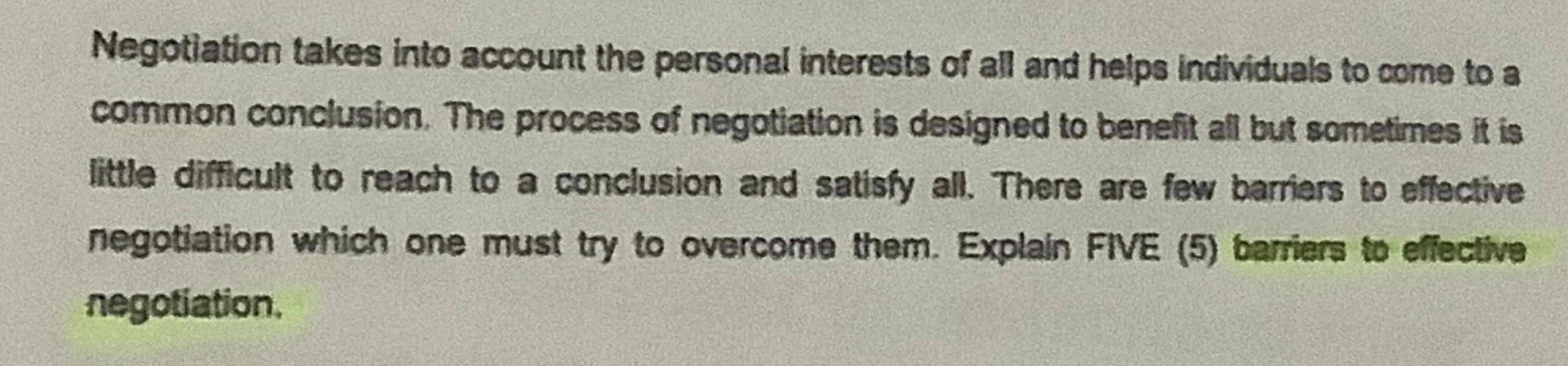 Solved Negotiation takes into account the personal interests | Chegg.com