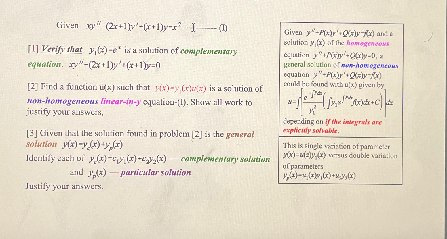 Solved Given [1] ﻿Verify that y1(x)=ex ﻿is a solution of | Chegg.com