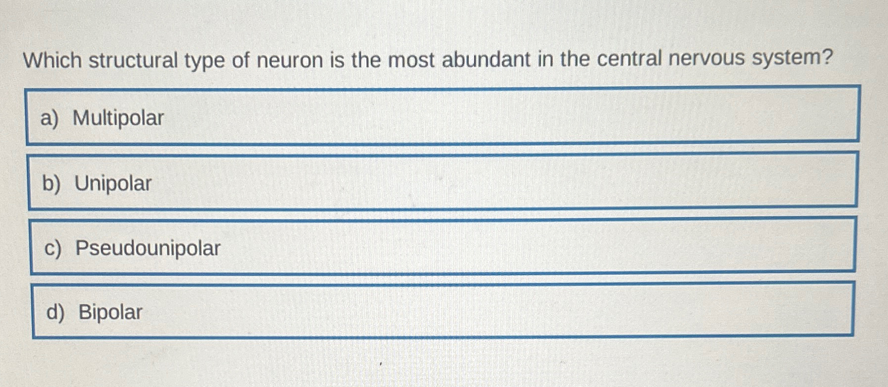 Solved Which structural type of neuron is the most abundant | Chegg.com