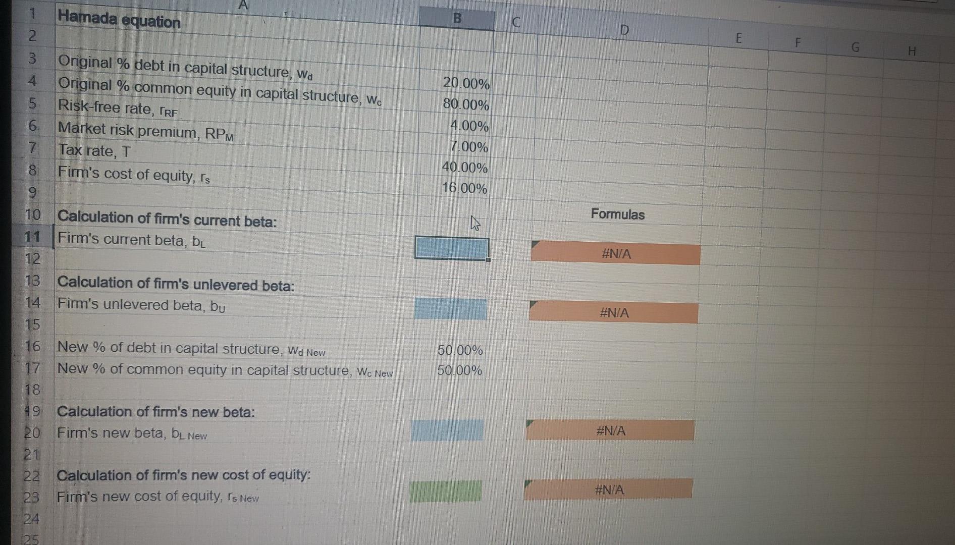 Solved Excel Online Structured Activity: Hamada equation | Chegg.com