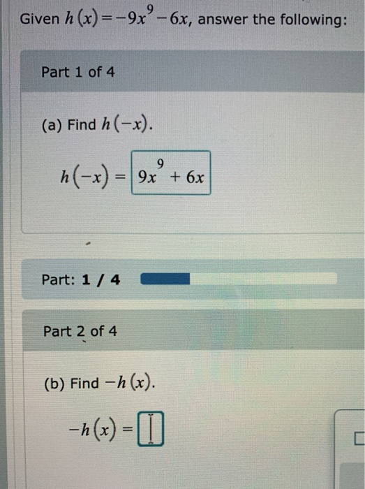Solved Given H X 9x° 6x Answer The Following Part 1 Of