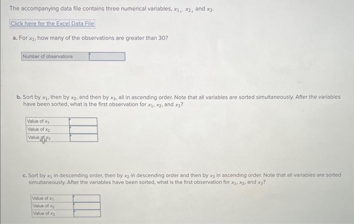 Solved The accompanying data file contains three numerical | Chegg.com