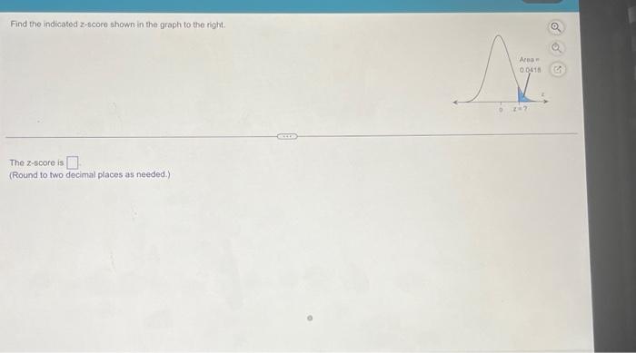 Solved Find the indicated z-score shown in the graph to the | Chegg.com