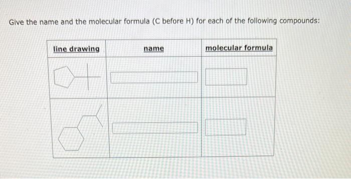 Solved Give the name and the molecular formula (C before H ) | Chegg.com