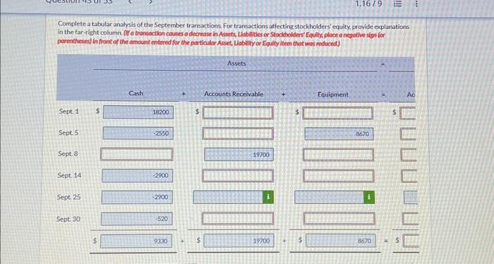 Solved Complete a tabular analysis of the September | Chegg.com
