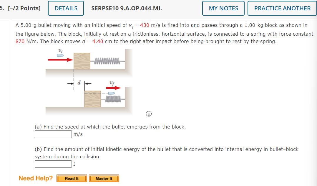 Solved A 5.00g ﻿bullet moving with an initial speed of | Chegg.com