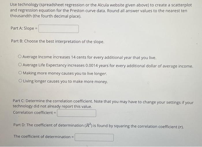Use technology (spreadsheet regression or the Alcula | Chegg.com