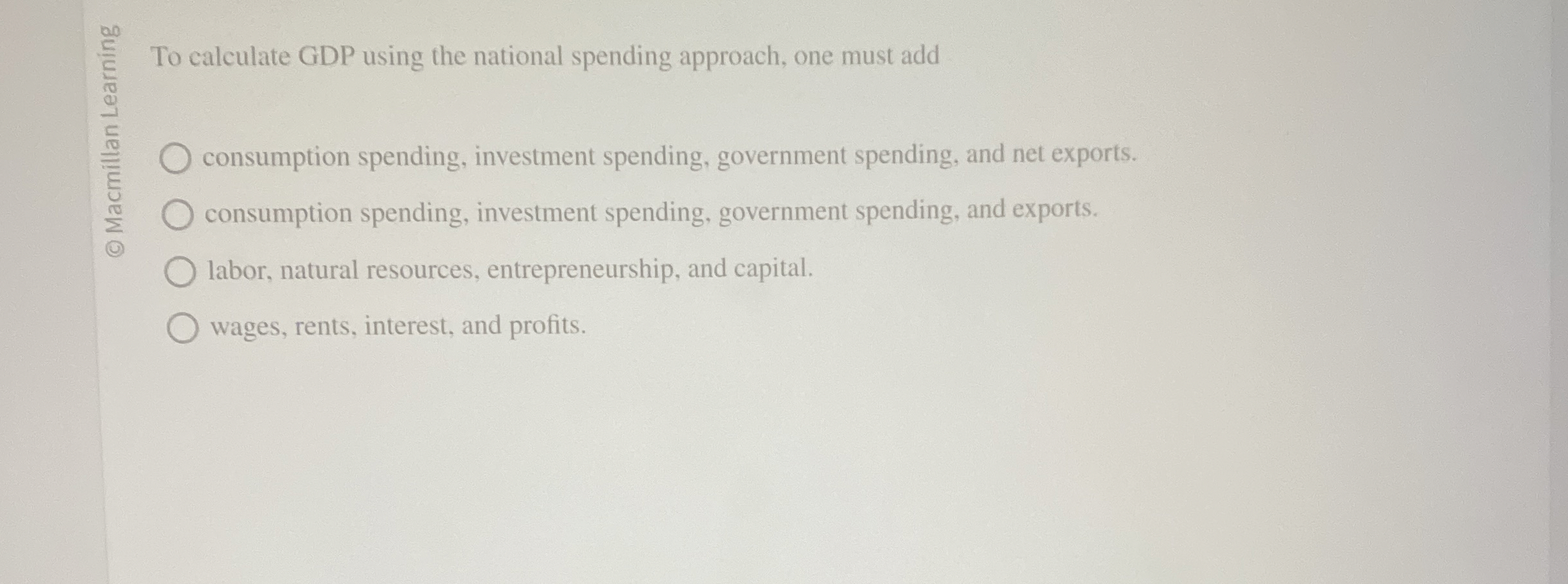 Solved To calculate GDP using the national spending | Chegg.com