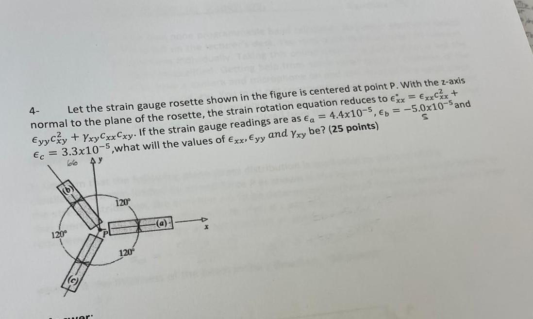 Solved 4- Let the strain gauge rosette shown in the figure | Chegg.com