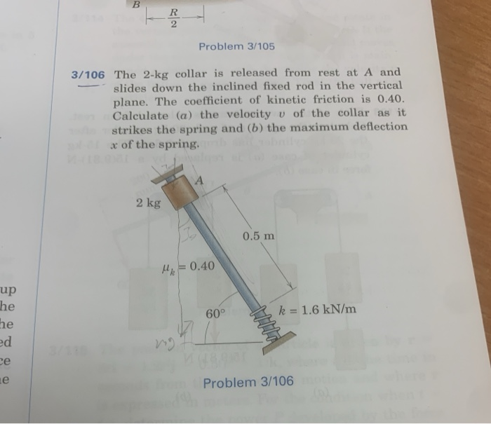 Solved Problem 3/105 3/106 The 2-kg collar is released from | Chegg.com