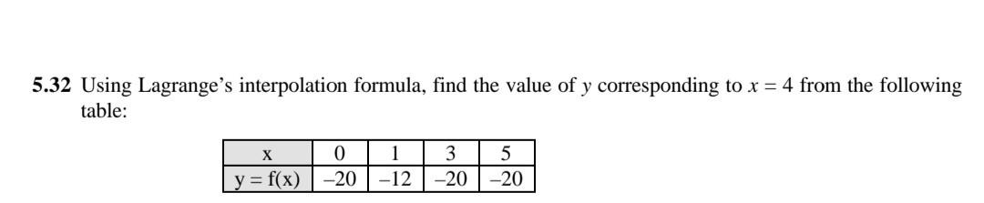 Solved 5.32 Using Lagrange's interpolation formula, find the | Chegg.com