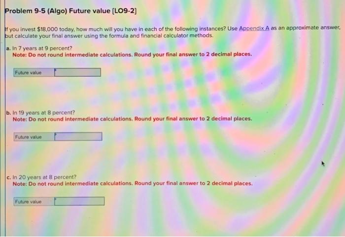 Solved Problem 9-5 (Algo) Future value [LO9-2] If you invest | Chegg.com