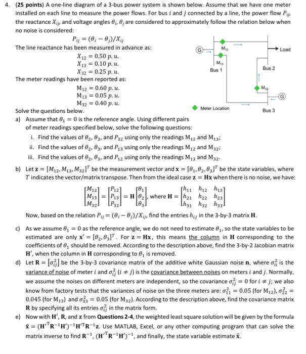 Solved 4. ( 25 points) A one-line diagram of a 3-bus power | Chegg.com
