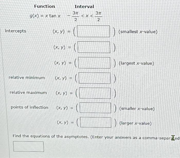 Solved intercepts Function g(x) = x tan x relative minimum | Chegg.com