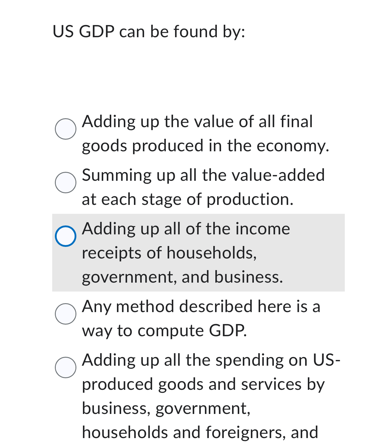 Solved US GDP can be found by:Adding up the value of all | Chegg.com