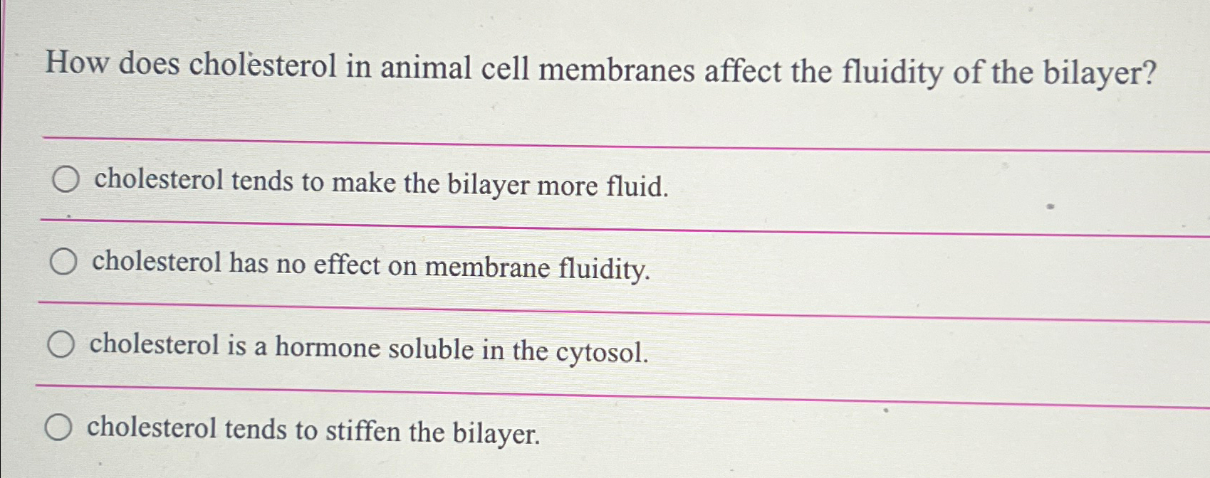 Solved How does cholesterol in animal cell membranes affect | Chegg.com
