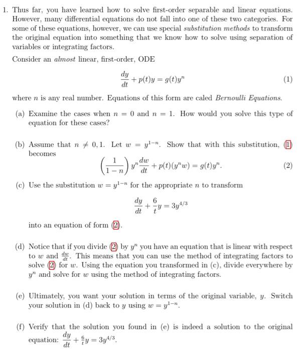 Solved 1. Consider an almost linear, first-order, ODE dy | Chegg.com