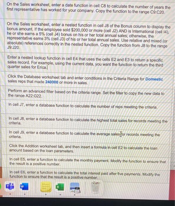 Solved On the Sales worksheet, enter a date function in cell | Chegg.com