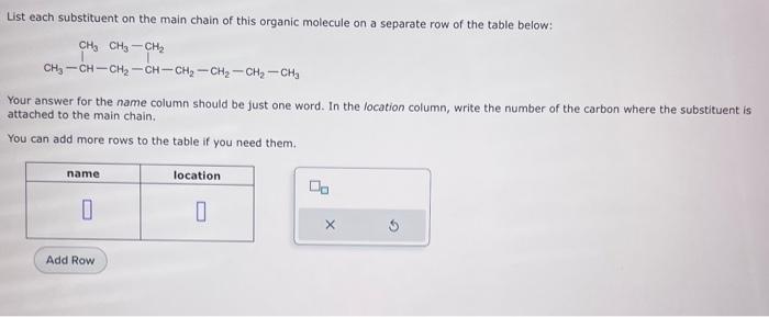 Solved List each substituent on the main chain of this | Chegg.com