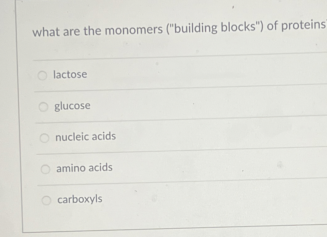 Solved what are the monomers ("building blocks") ﻿of | Chegg.com