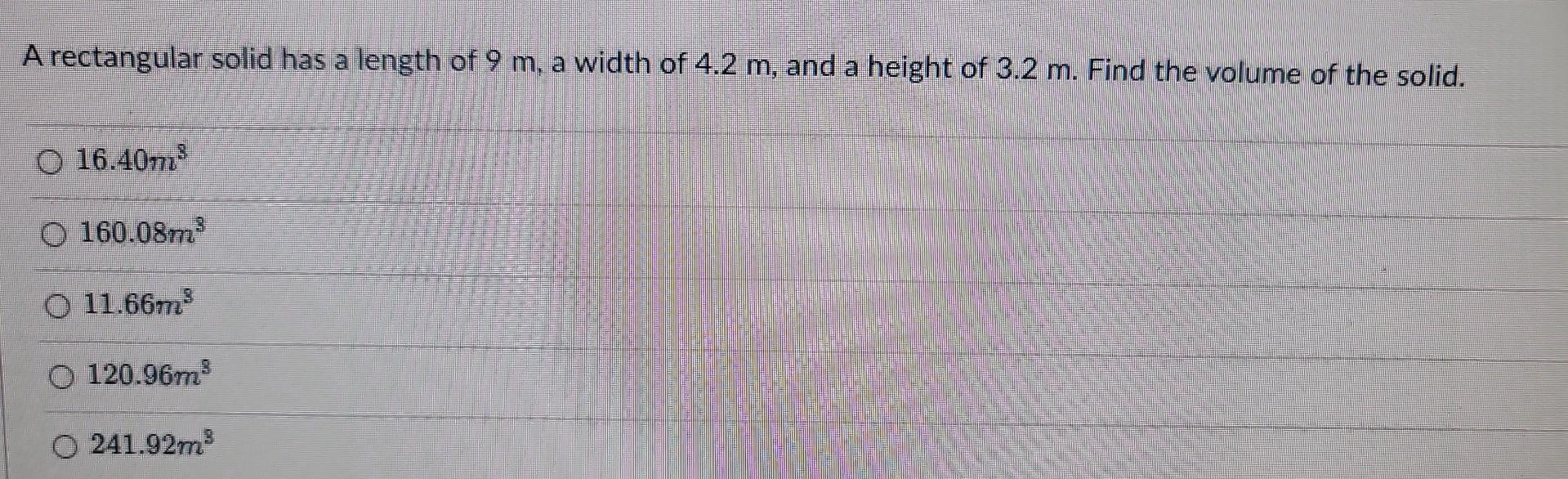Solved A rectangular solid has a length of 9 m, a width of | Chegg.com