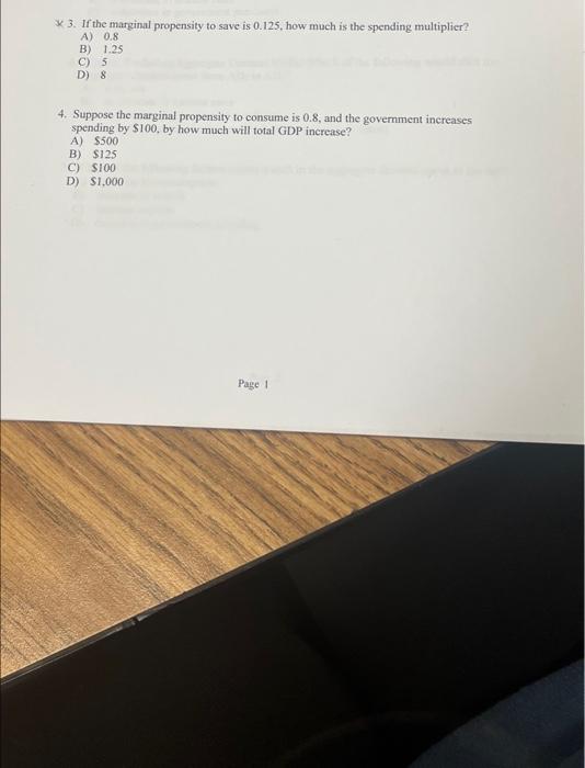 Solved *3. If the marginal propensity to save is 0.125 , how | Chegg.com