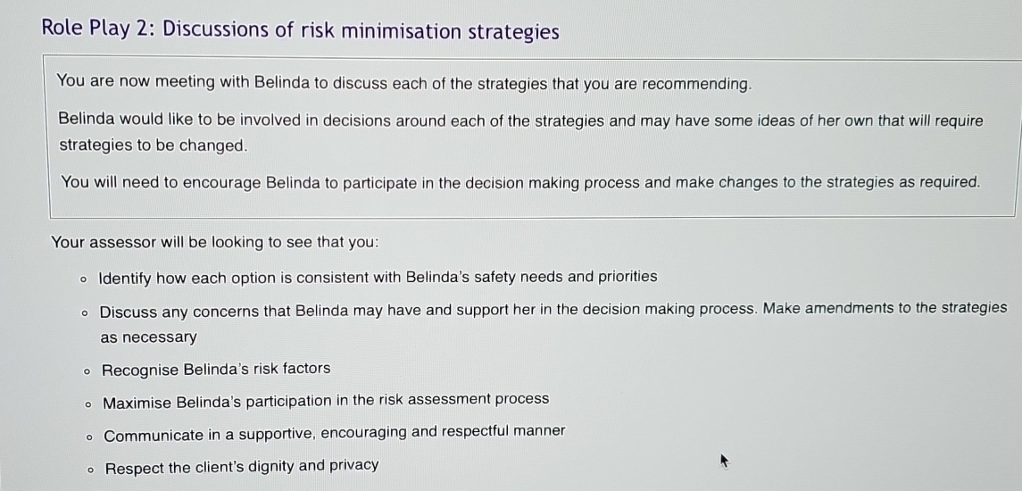 Solved Role Play 2: Discussions of risk minimisation | Chegg.com