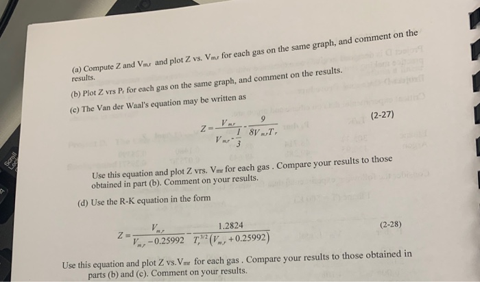 Project D. The Law of Corresponding States Background | Chegg.com