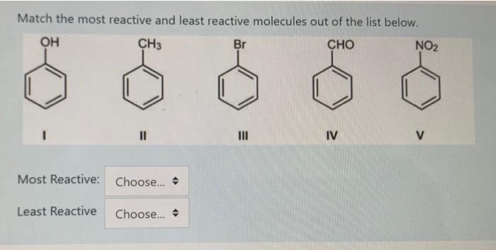 Solved Match the most reactive and least reactive molecules | Chegg.com