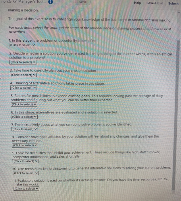 Solved no 7.5-7.7) Manager's Tool... Saved Help Save & Exit | Chegg.com