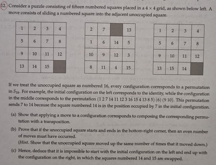 Solved 12. Consider a puzzle consisting of fifteen numbered | Chegg.com