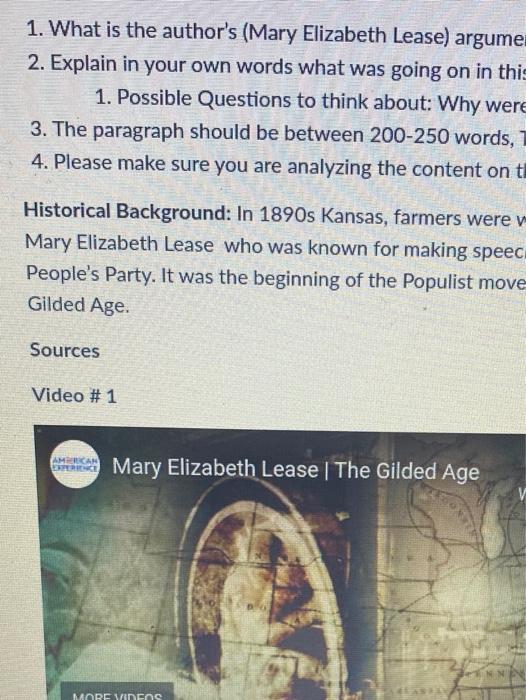 History Questionwhat is Mary Elizabeth Lease | Chegg.com