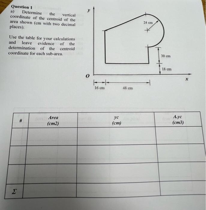 Solved Question 1 a) Determine the vertical coordinate of | Chegg.com