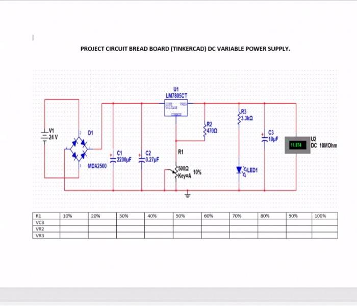 Solved PROJECT CIRCUIT BREAD BOARD (TINKERCAD) DC VARIABLE | Chegg.com