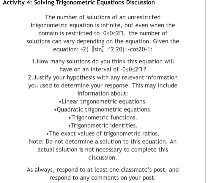 Solved Activity 4: Solving Trigonometric Equations | Chegg.com