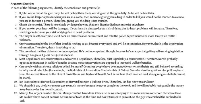 Argument Exercises In each of the following | Chegg.com