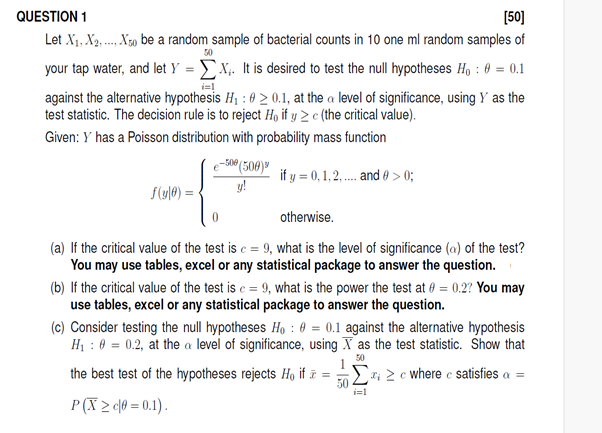 Solved QUESTION 1Let x1,x2,dots,x50 ﻿be a random sample of | Chegg.com